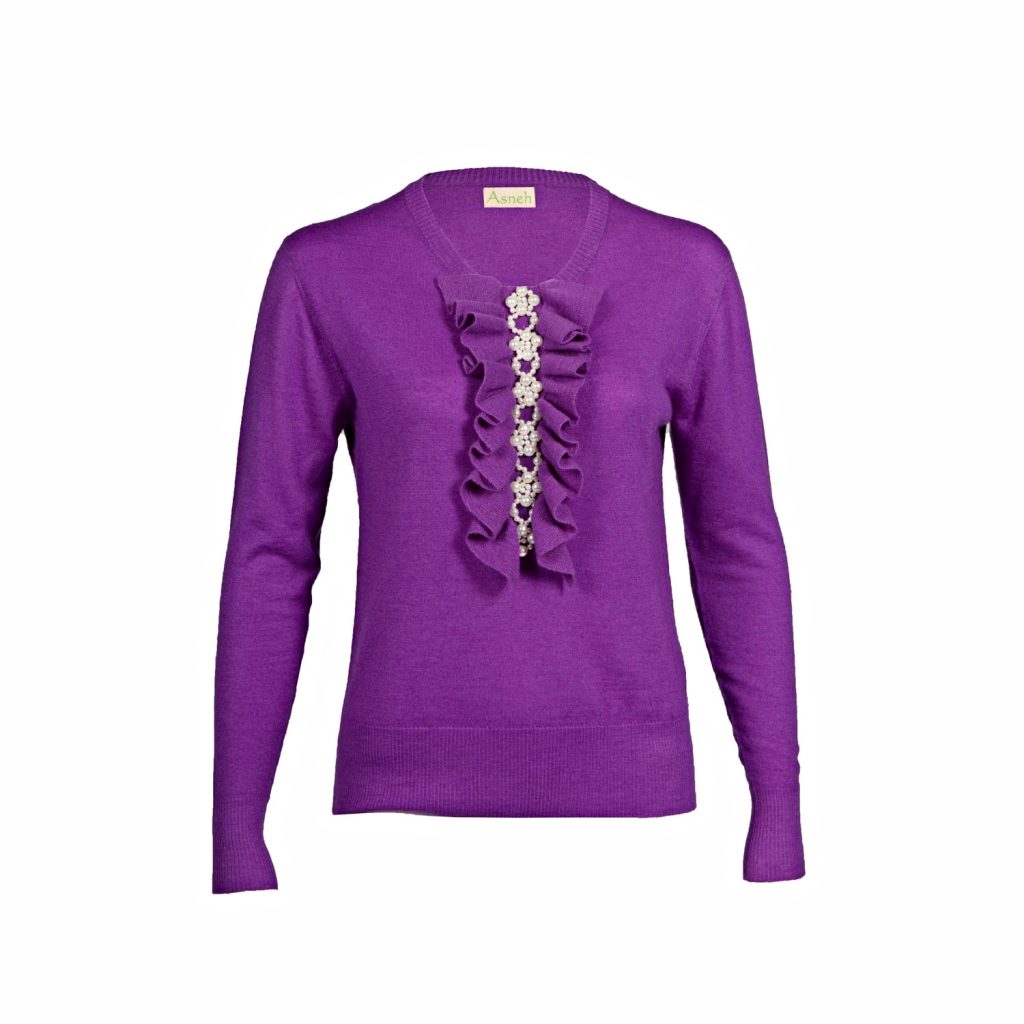 Purple Cashmere Sweater with Ruffles and Pearls | Asneh
